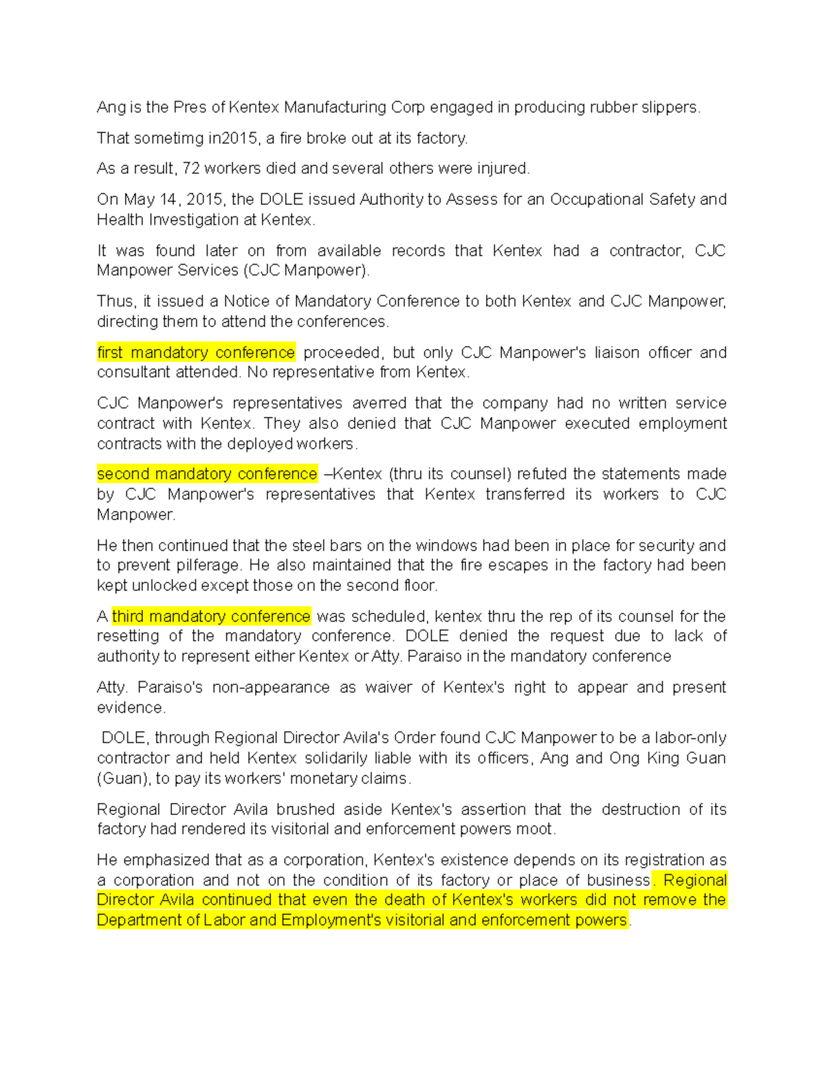 Ang vs Avila - Case - Ang is the Pres of Kentex Manufacturing Corp ...
