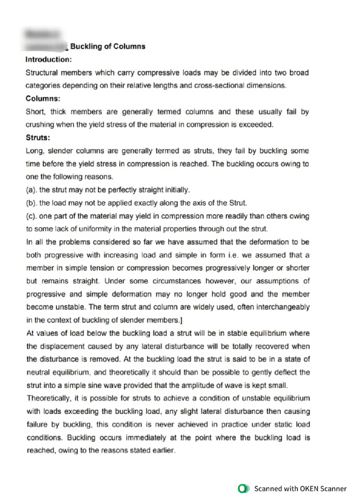 Structural Analysis - Buckling of Columns, Euler's Theory, Equivalent ...