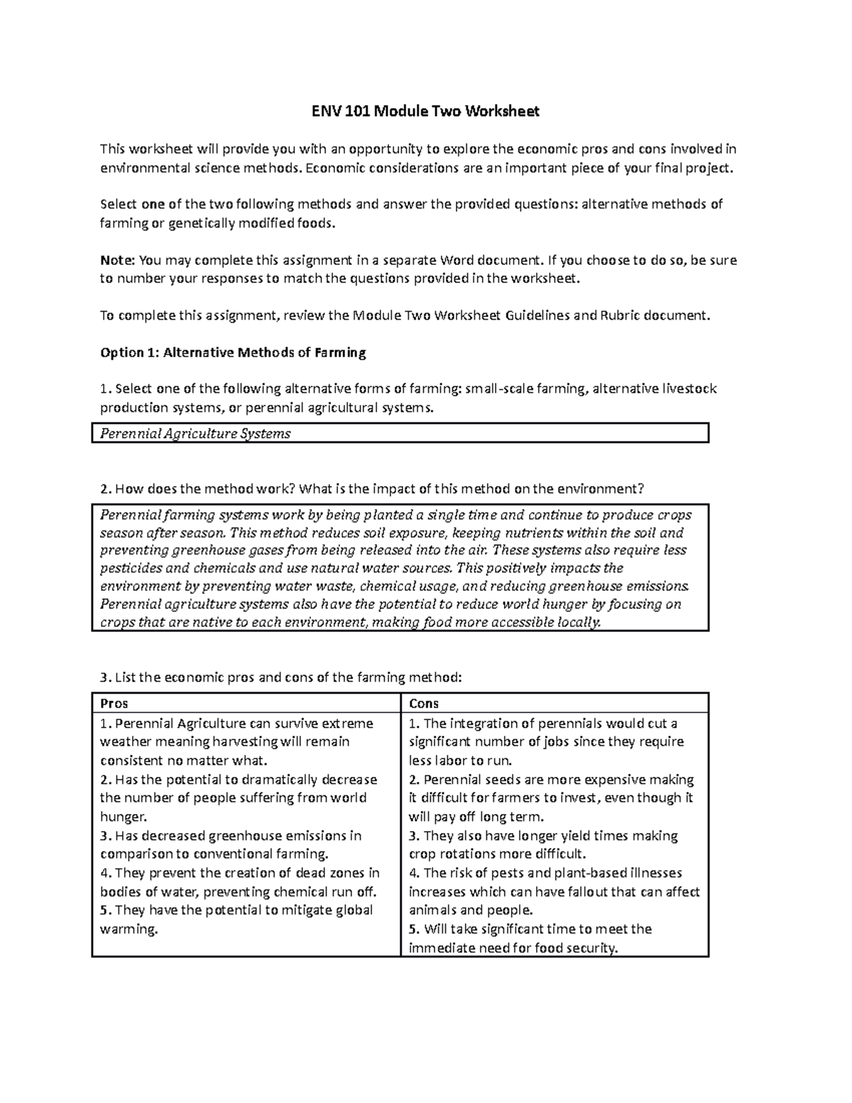 2-2 Worksheet Alternative Methods of Farming or Genetically Modified ...