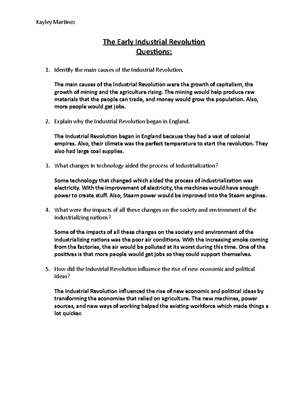 The Early Industrial Revolution - Kayley Martinez The Early Industrial ...