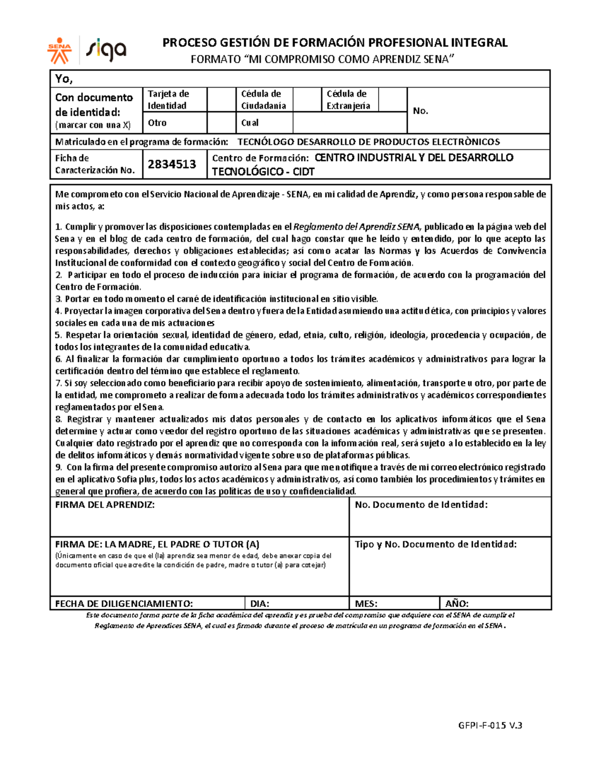Formato Compromiso del Aprendiz - PROCESO GESTIÓN DE FORMACIÓN PROFESIONAL INTEGRAL FORMATO “MI ...