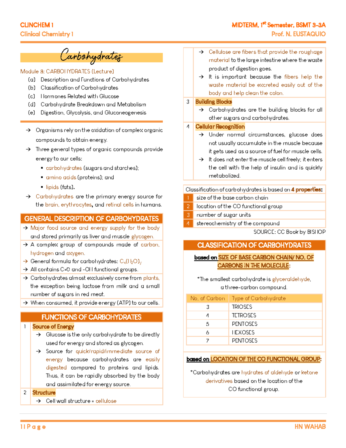 Clinchem - CARBOHYDRATES - Clinical Chemistry 1 Prof. N. EUSTAQUIO ...