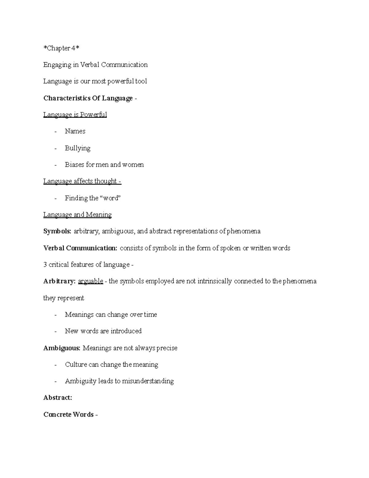Comm Notes- Chapters 4,5,6 - Chapter 4 Engaging in Verbal Communication ...