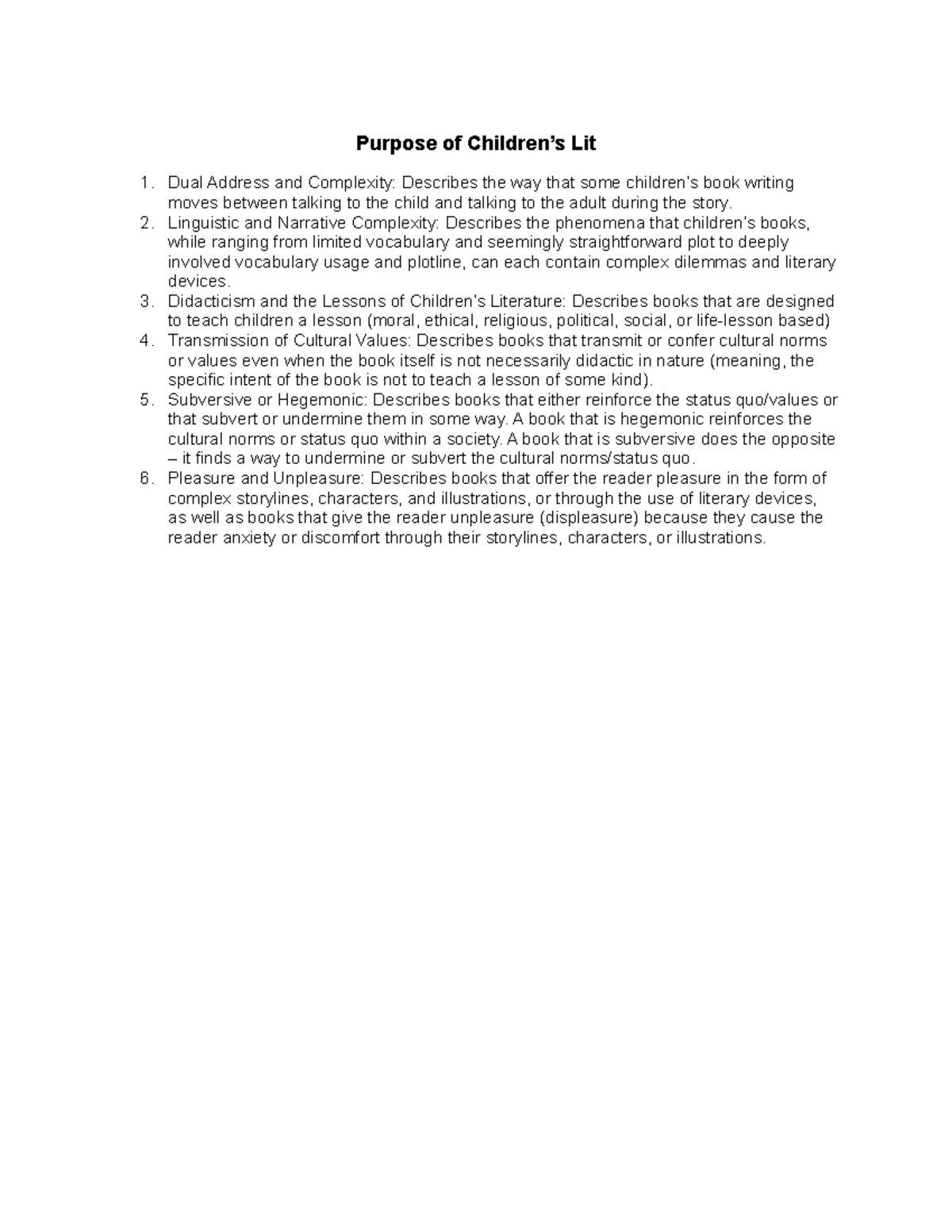 Purpose of Children's Lit - Purpose of Children’s Lit Dual Address and ...
