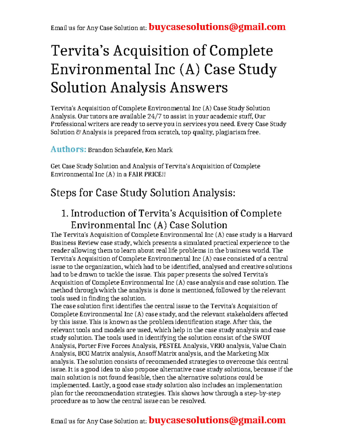 Case Solution Tervita's Acquisition of Complete Environmental Inc (A ...