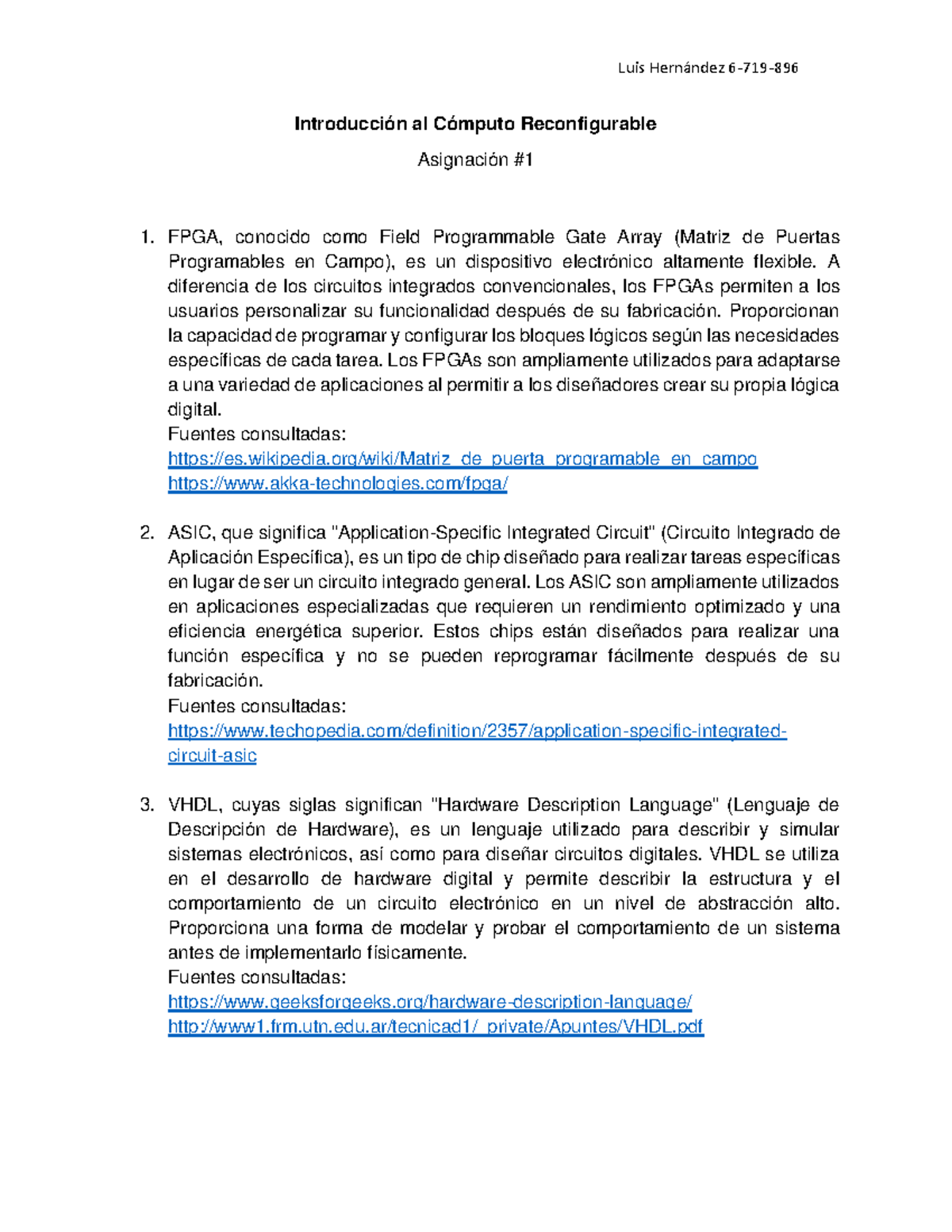Asignación #1 - Computo Reconfigurable - Luis Hern·ndez 6-719 ...
