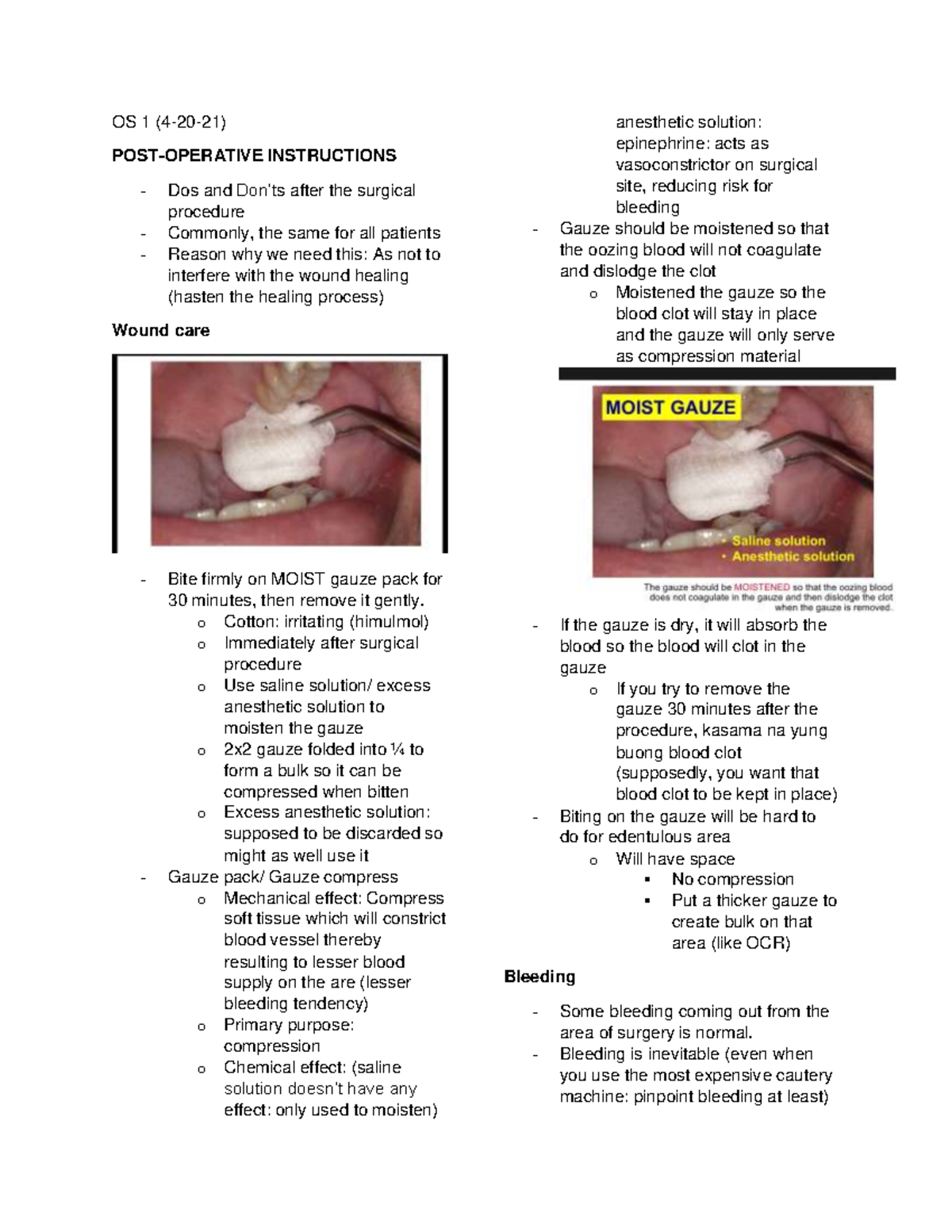 Finals Oral Surgery 1 - reviewer - OS 1 (4-20-21) POST-OPERATIVE ...