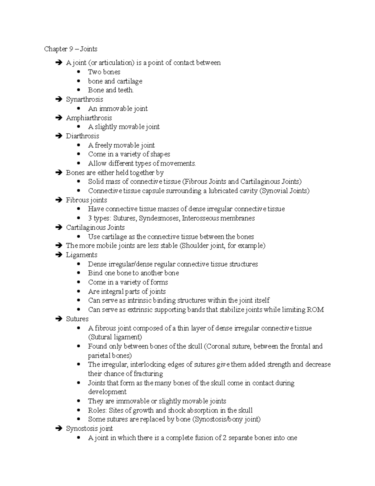 Chapter 9 - Joints - Notes - Chapter 9 – Joints A joint (or ...