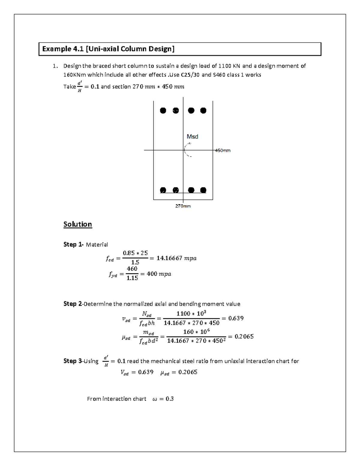 Rc-2-2015-16-chapter-4-example-2-6 - Example 4 [Uni-axial Column Design] Design the braced short ...