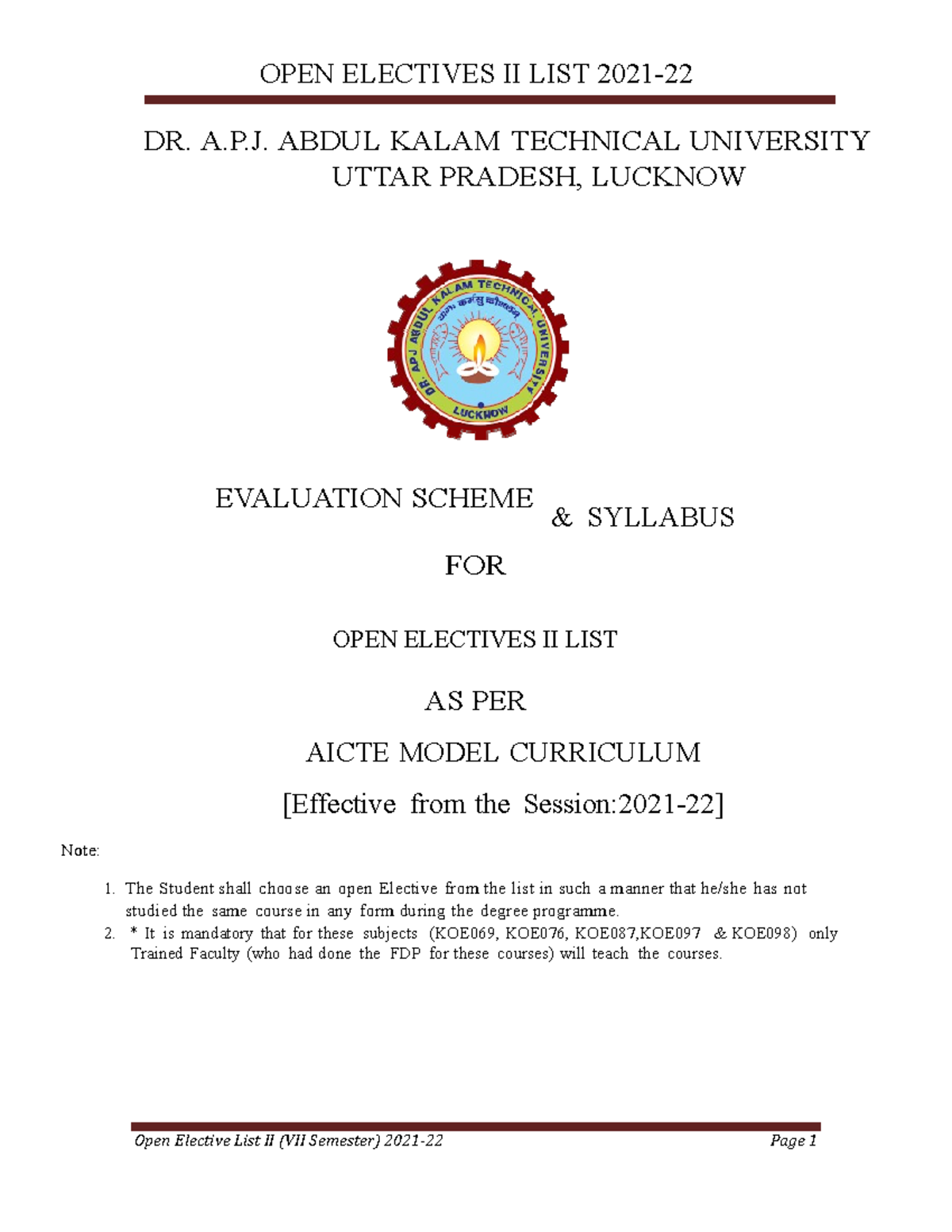 B.Tech. Open Elective II List 4th Year VII Semester 2021-22 - OPEN ELECTIVES II LIST 2021- DR. A ...
