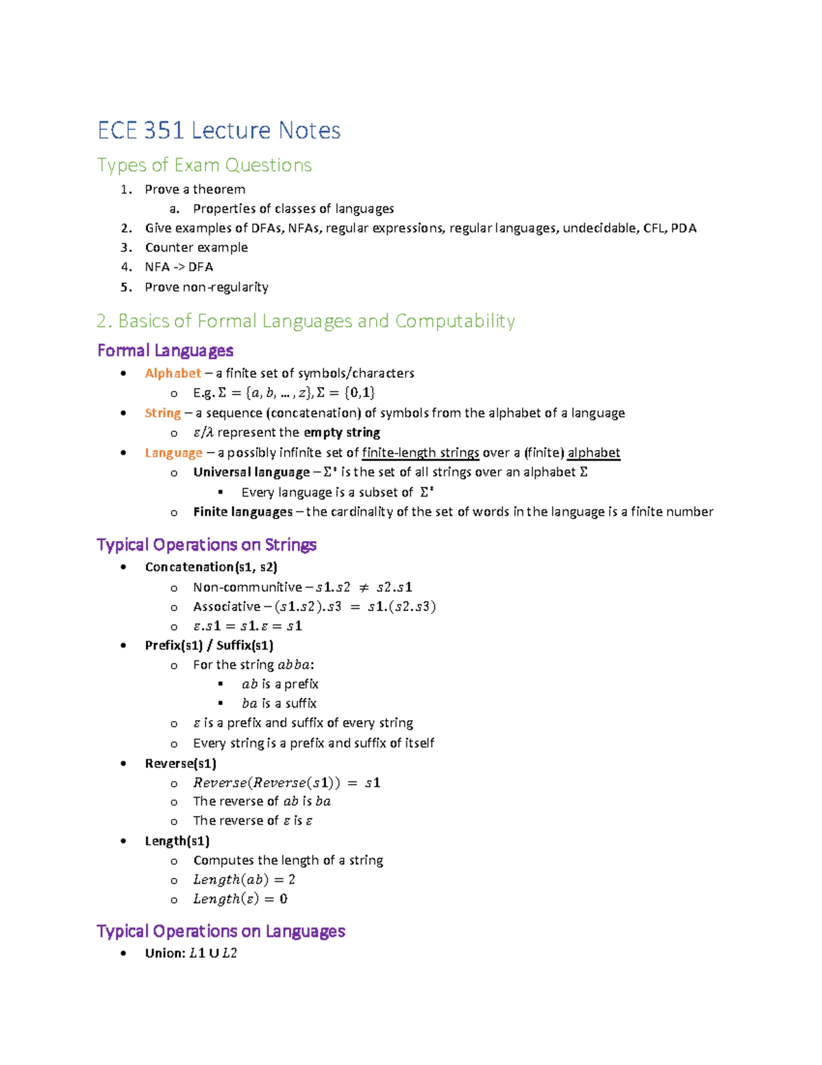 ECE351 Textbook Notes - ECE 351 Lecture Notes Types of Exam Questions ...