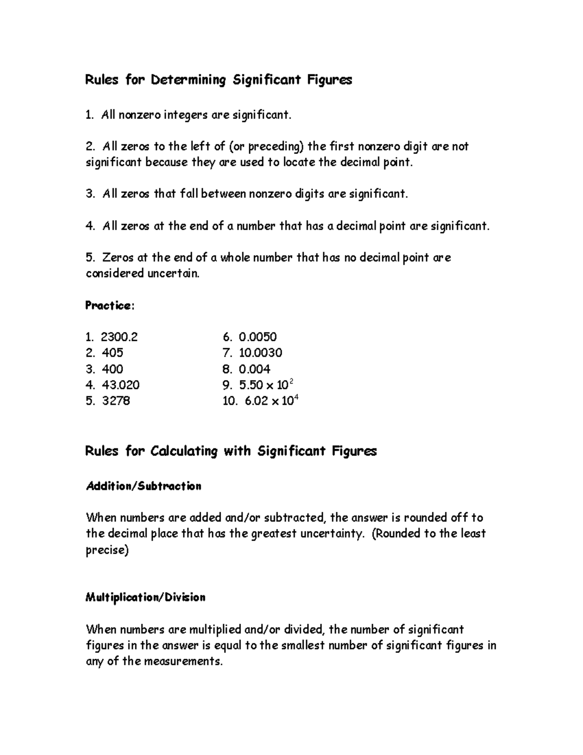 Rules for Determining Significant Figures - All zeros to the left of ...