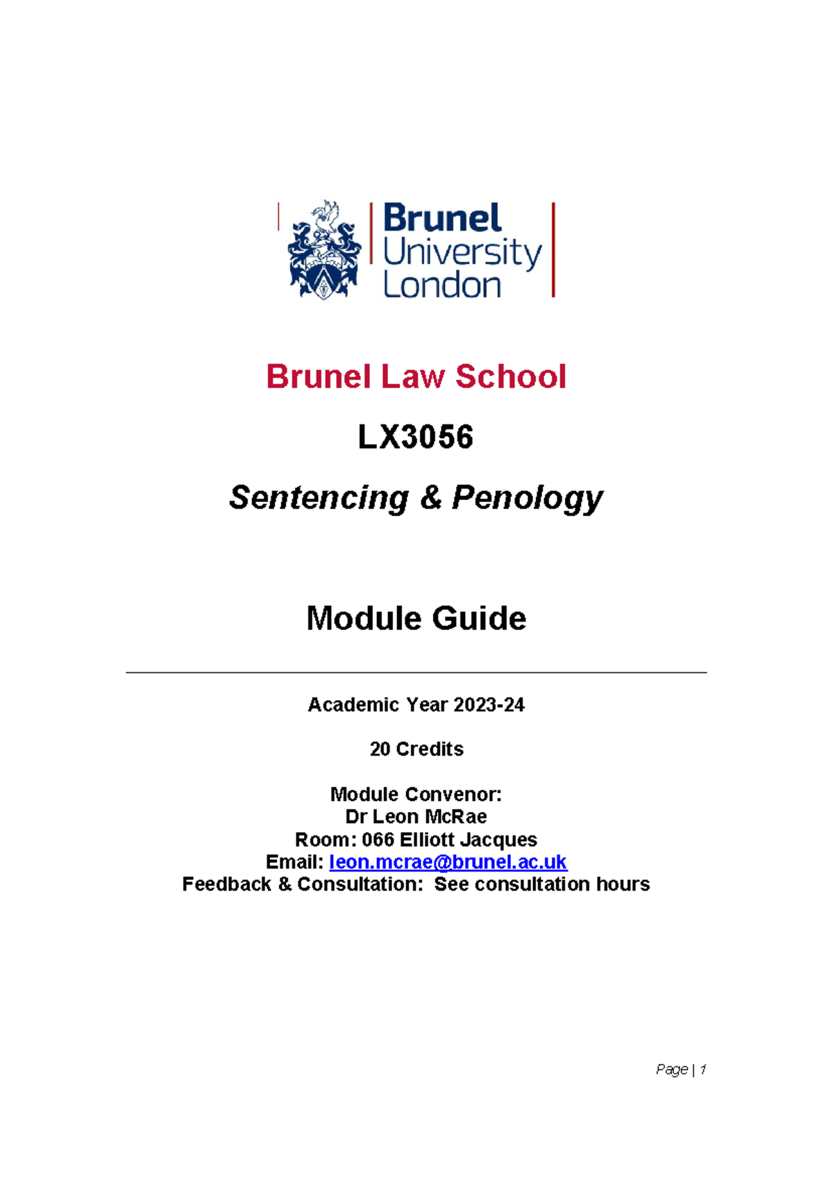 Module guide - Brunel Law School LX Sentencing & Penology Module Guide ...