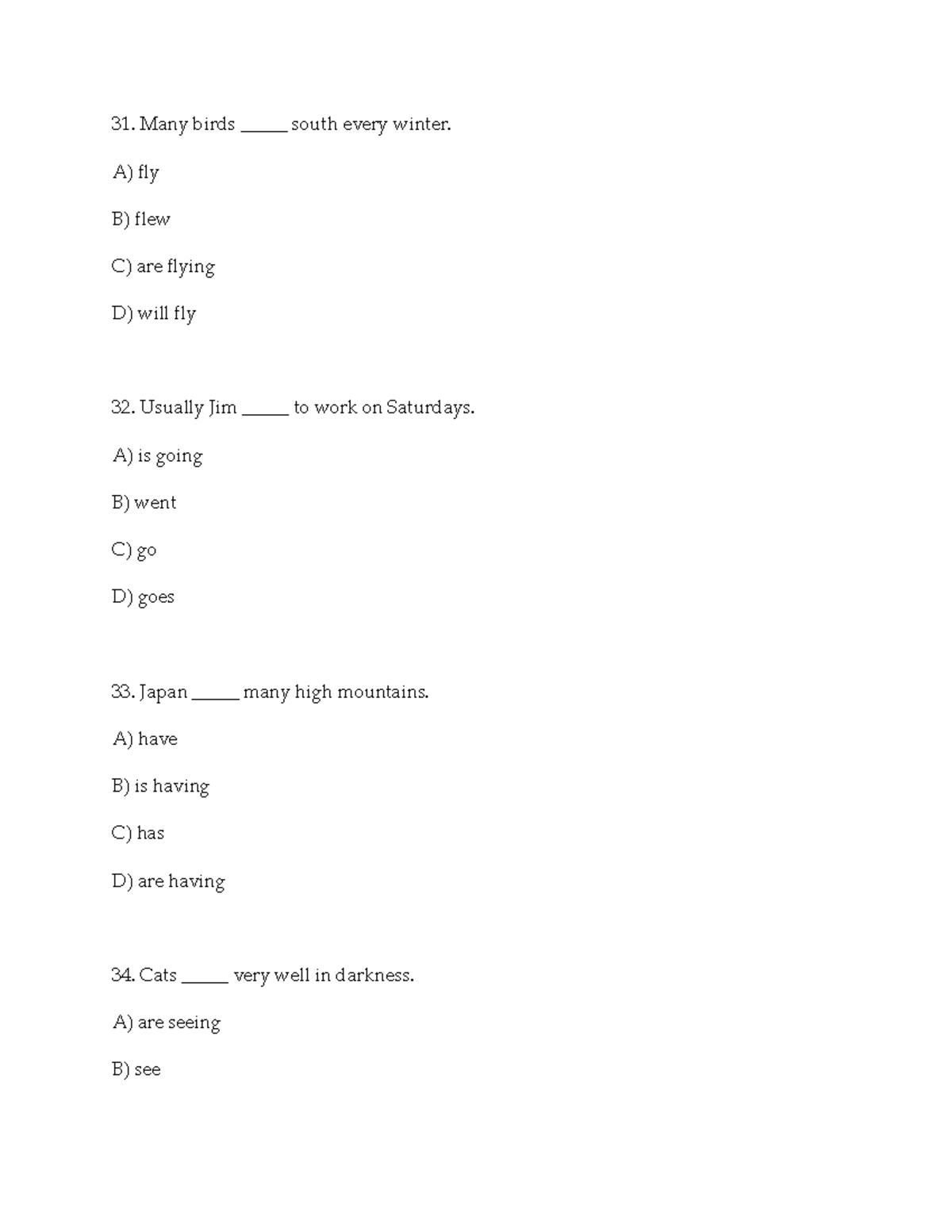 GT 50 - Grammar Test: GBA EPT Reviewer 50 - Many birds _____ south ...