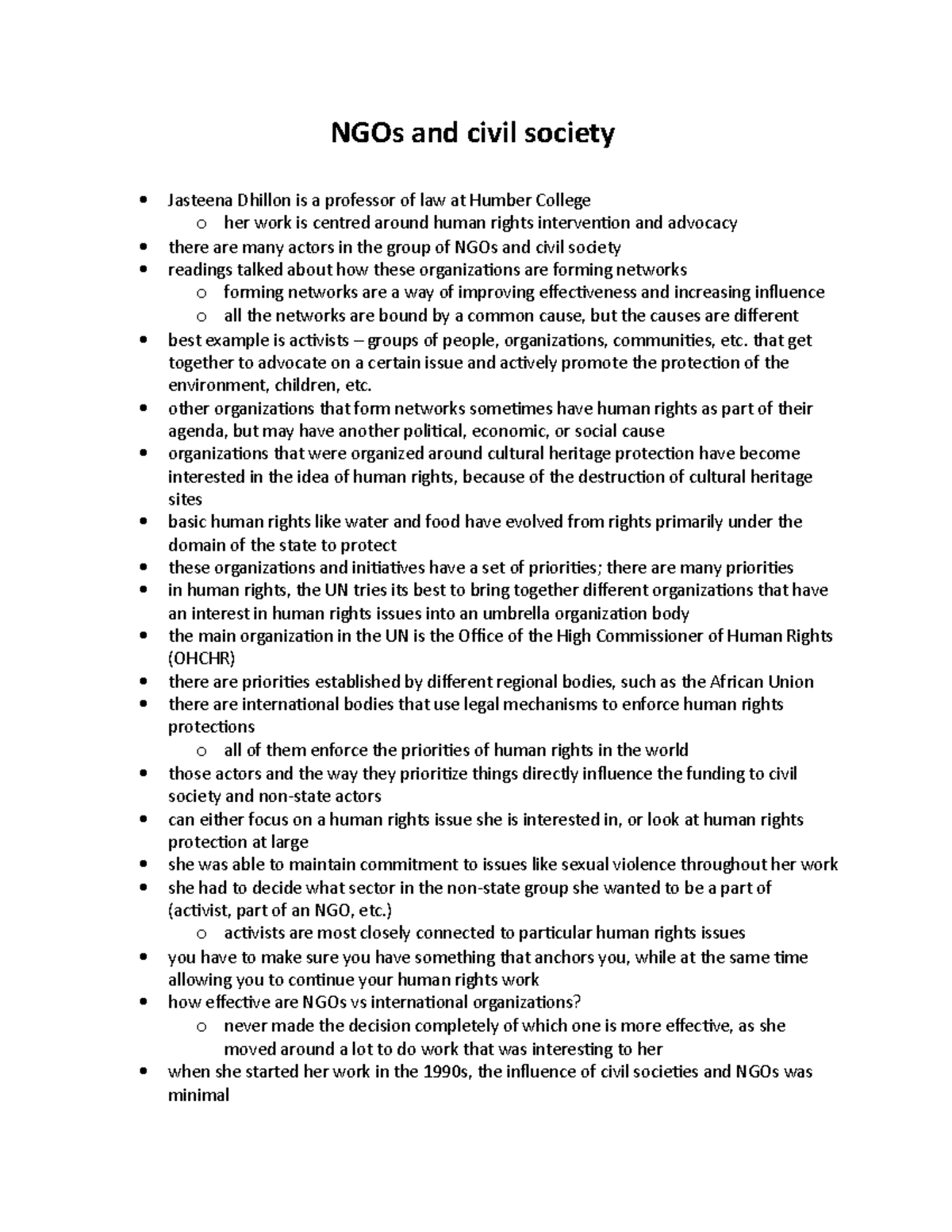 NGOs and civil society - Summary Human Rights Foundations - NGOs and ...