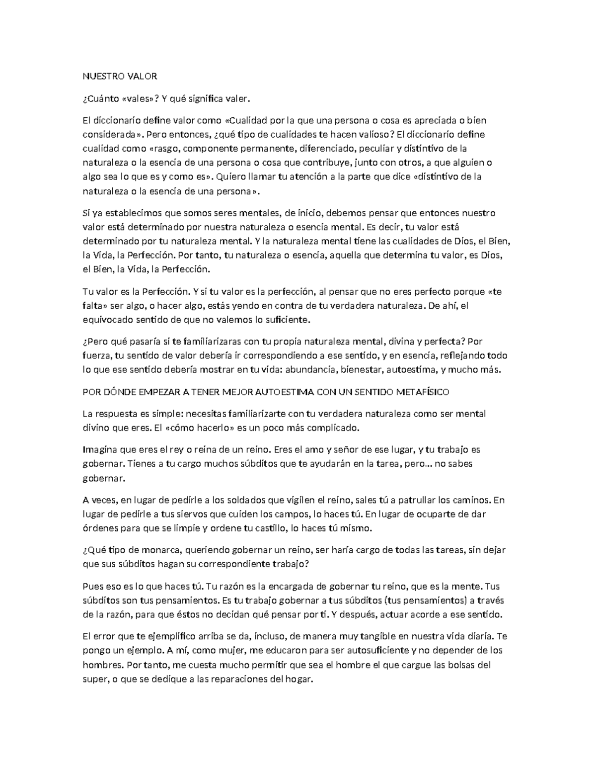 Nuestro Valor - NUESTRO VALOR ¿Cuánto «vales»? Y qué significa valer ...