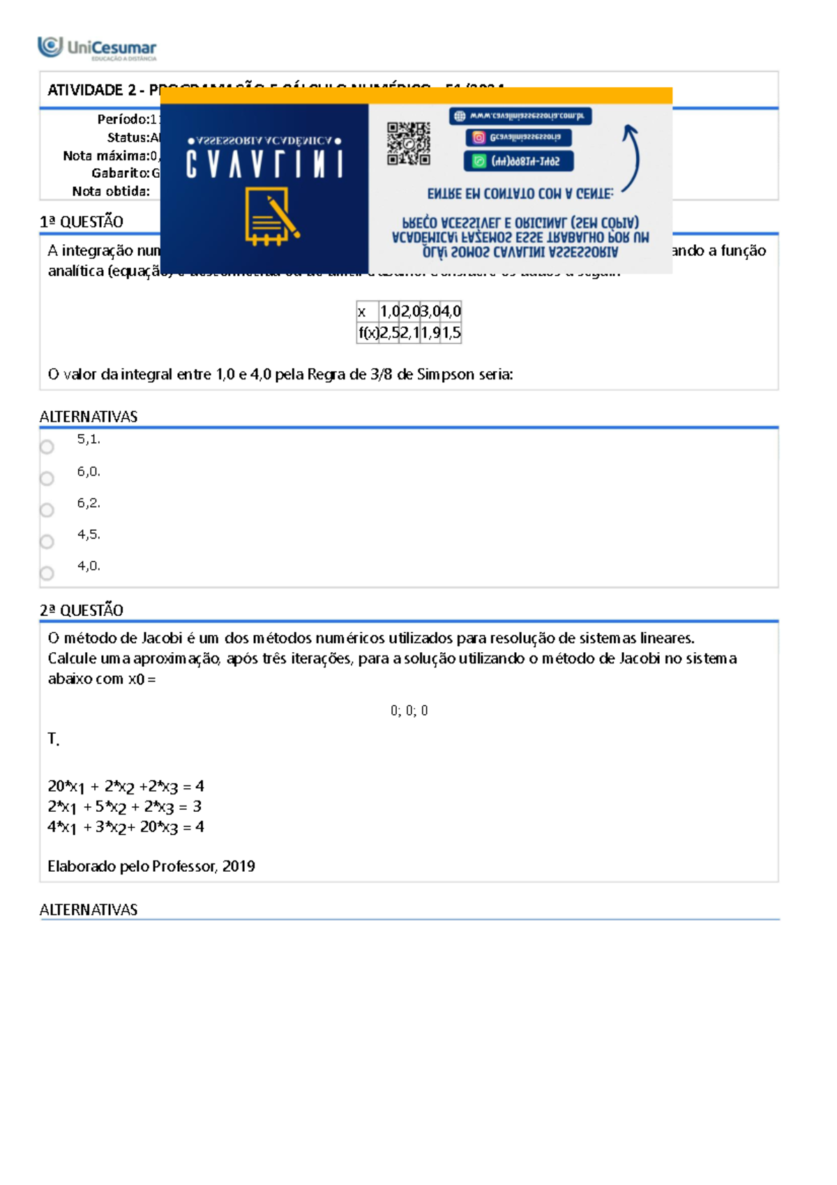 Atividade 2 - Programação E Cálculo Numérico - 512024 - ATIVIDADE 2 ...