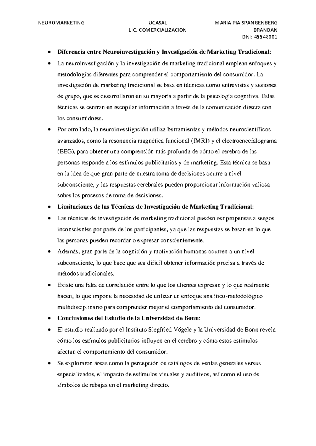Neuro 1 - tp desarrollado - NEUROMARKETING UCASAL LIC. COMERCIALIZACION ...