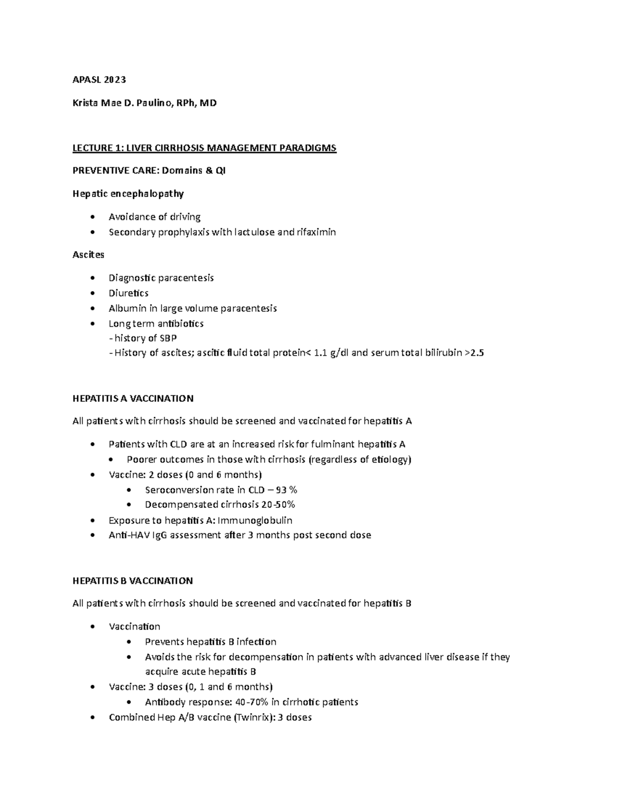 Apasl 2023 Conference Notes - APASL 2023 Krista Mae D. Paulino, RPh, MD ...