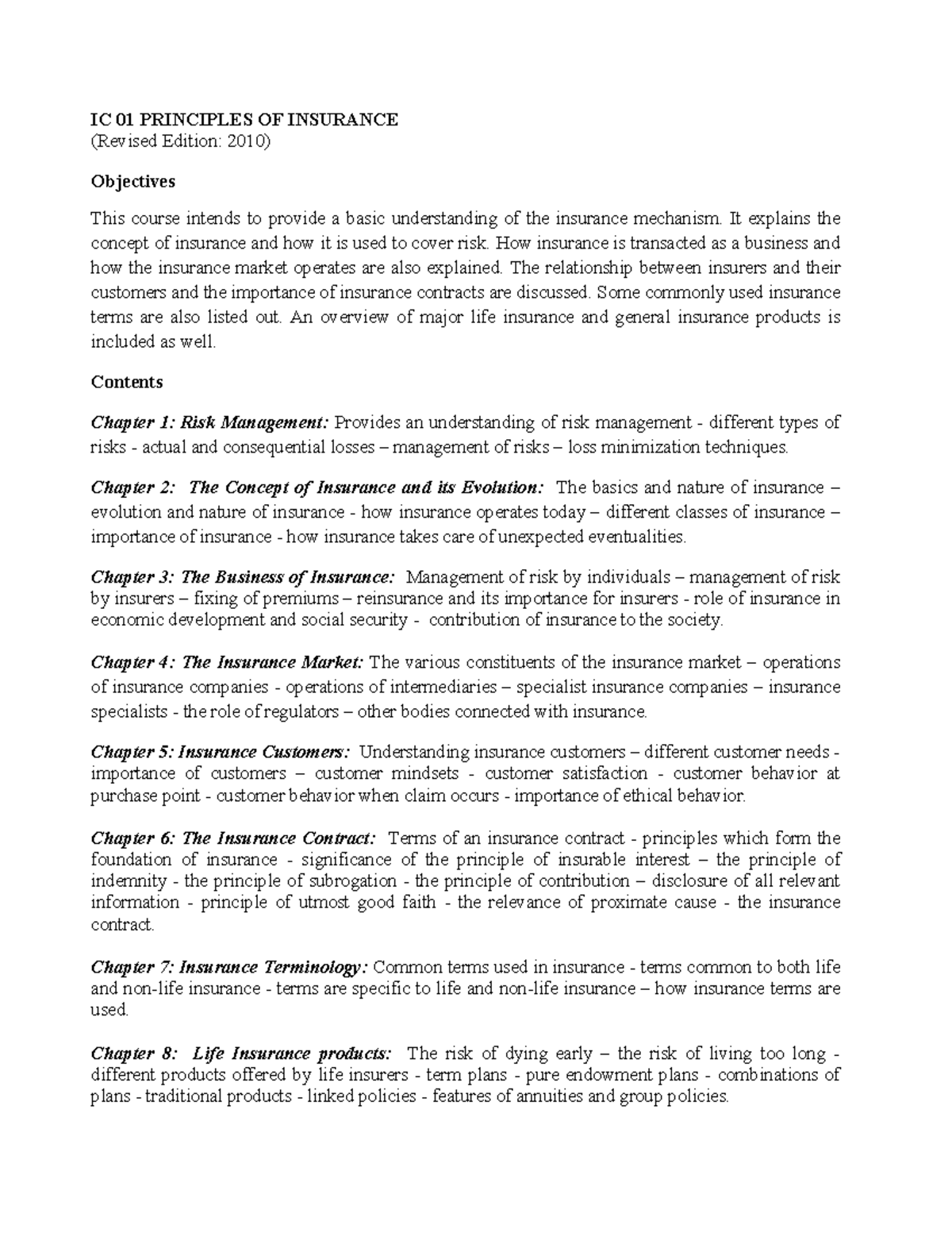 Principles of insurance - (Revised Edition: 2010) ** ** This - Studocu