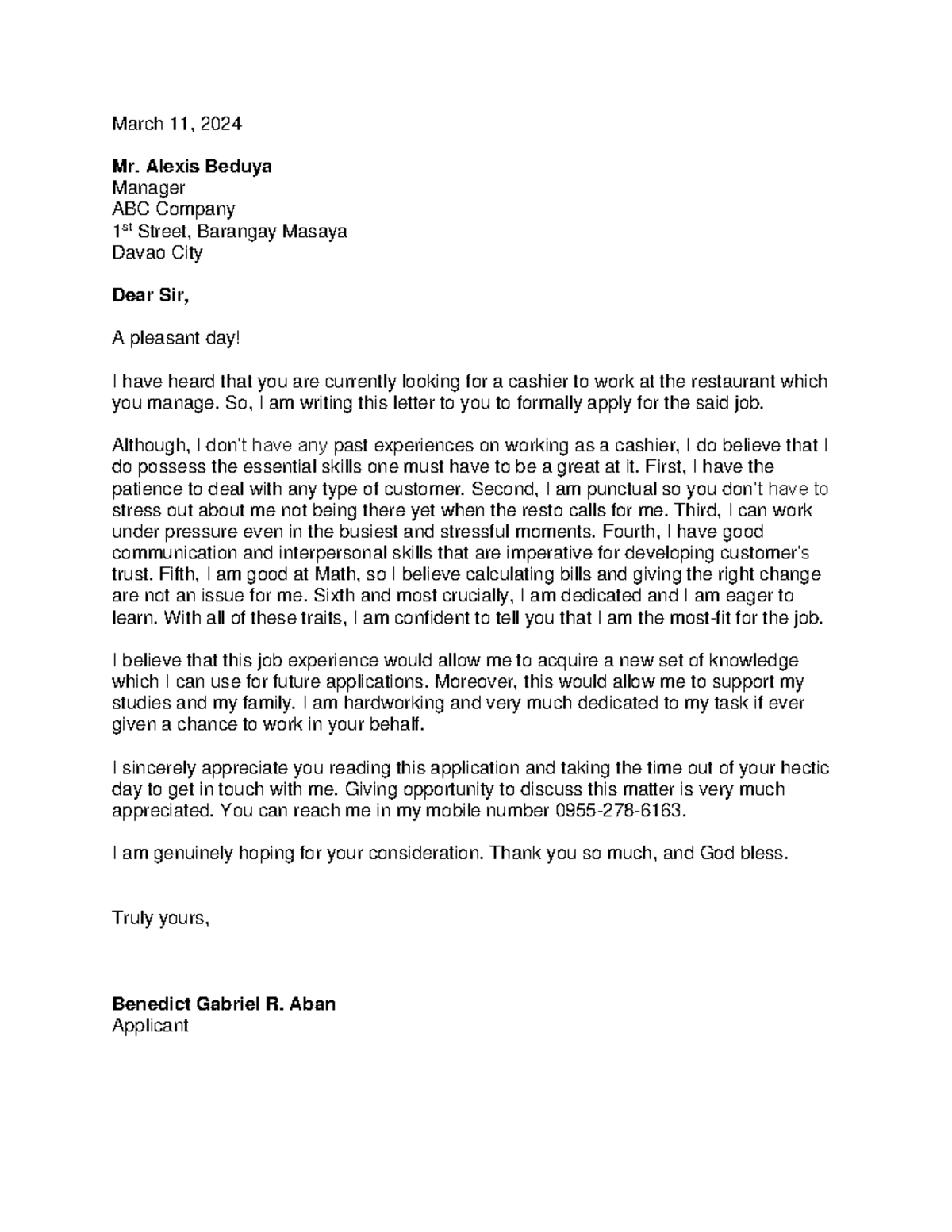 Final Application Letter ABAN Updated - March 11, 2024 Mr. Alexis ...