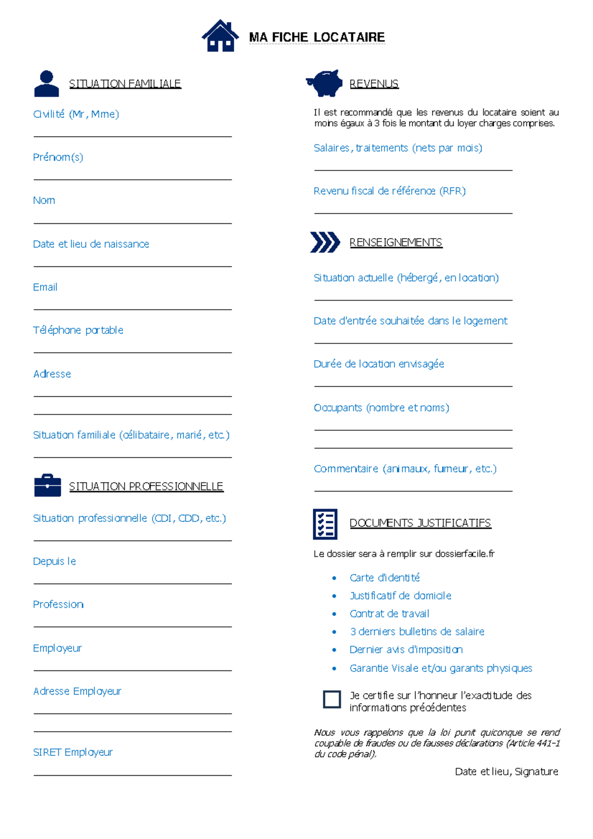 3. Résumé fiche locataire - MA FICHE LOCATAIRE SITUATION FAMILIALE ...