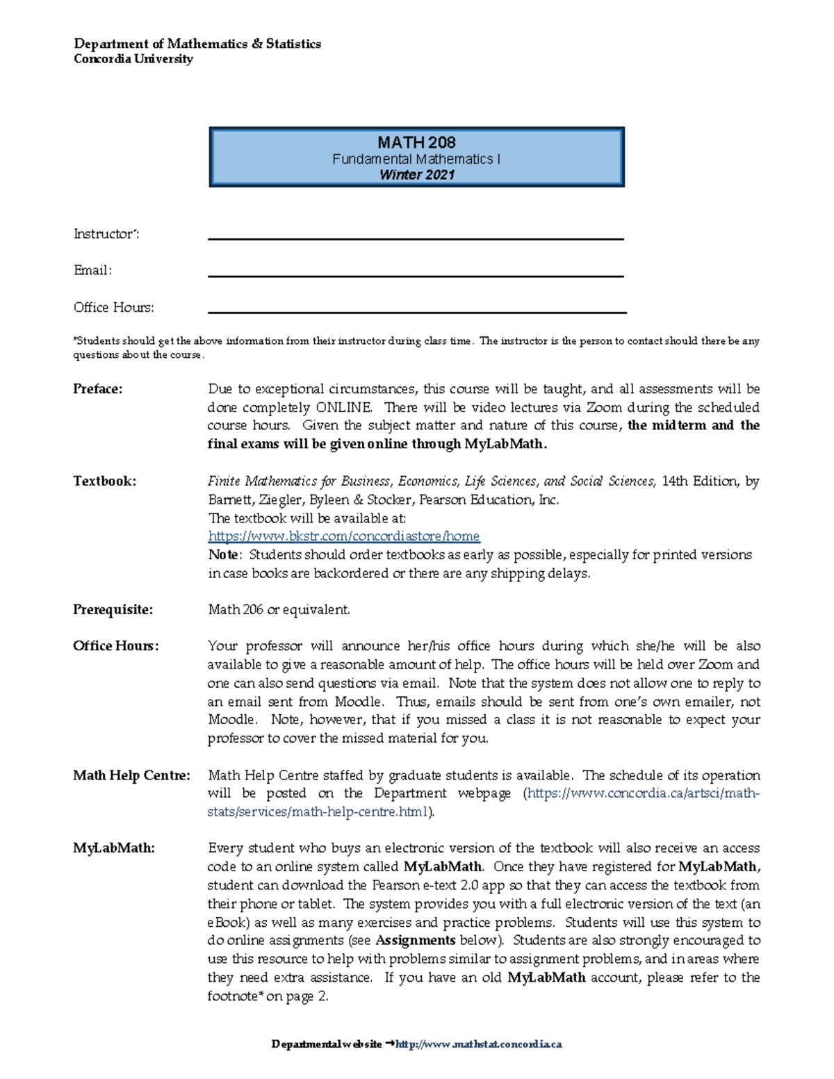 Math 208 Course Outline Winter 2021 - Departmental website mathstat ...