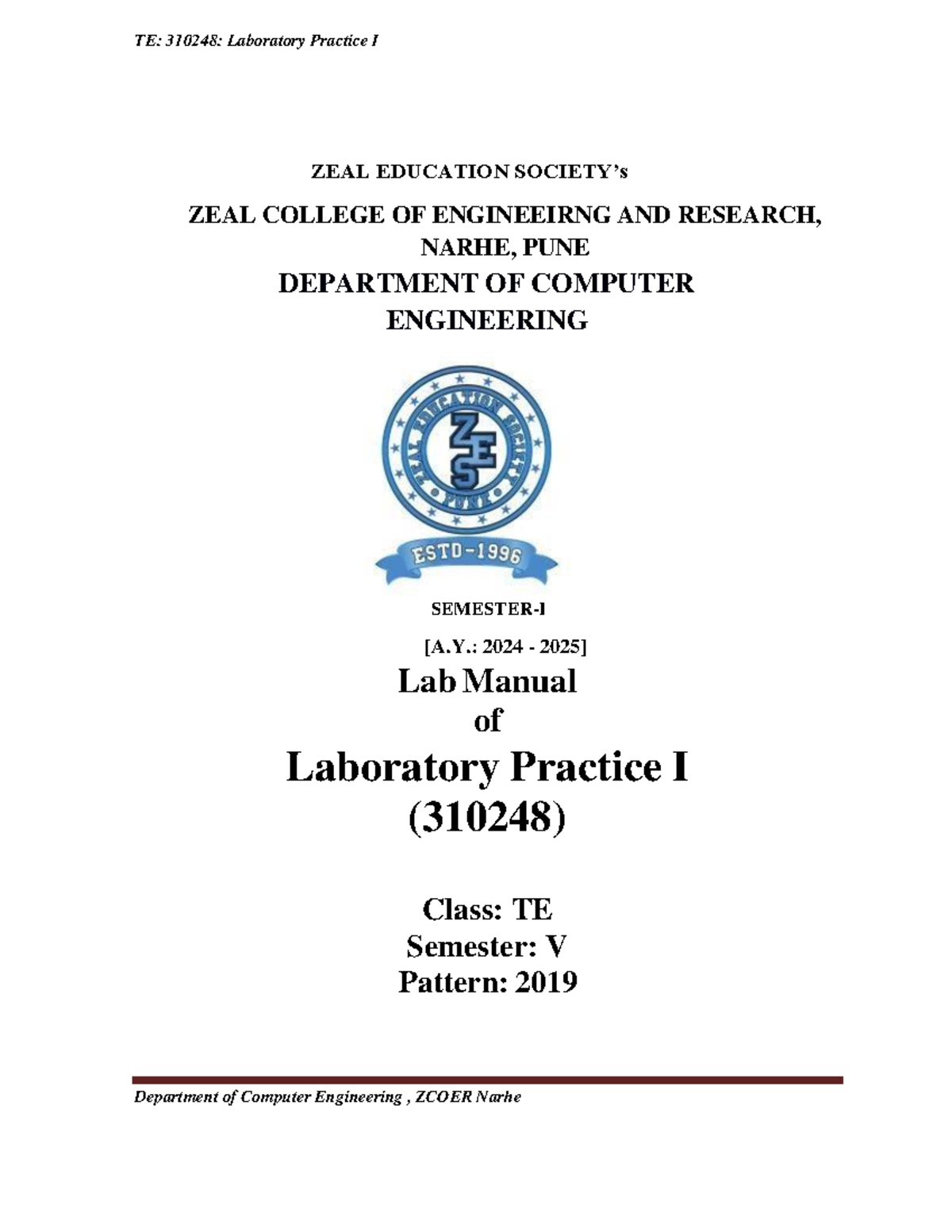 Spos Lab Manual Department Of Computer Engineering Zcoer Narhe Pune Zeal Education 6770