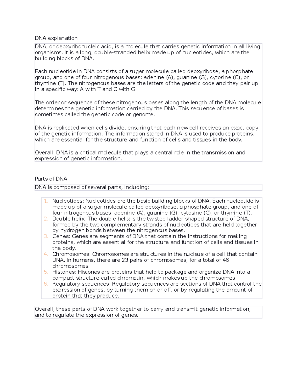 DNA - Explanation of DNA and its parts - DNA explanation DNA, or ...