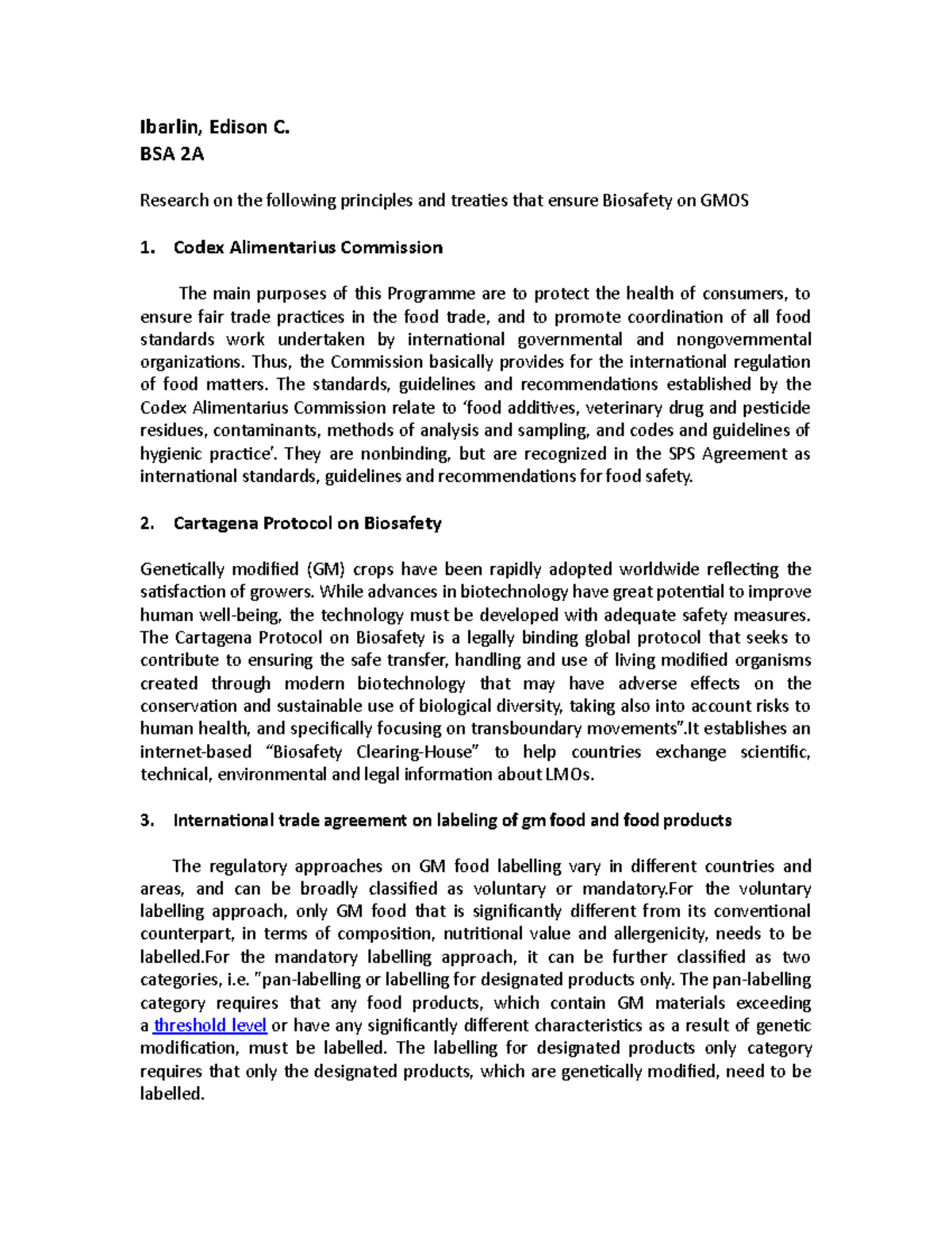 GMO - browse this - Ibarlin, Edison C. BSA 2A Research on the following ...