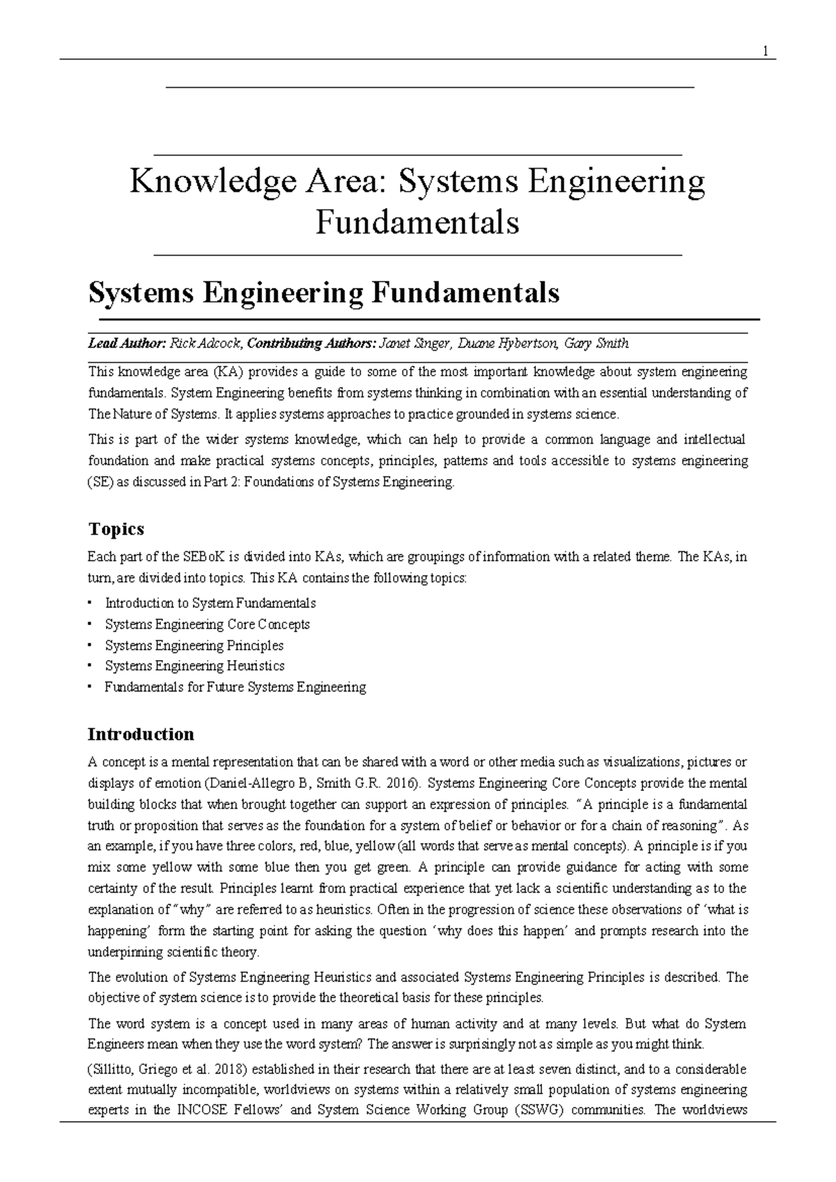 Sebok recortado - .... - 1 Knowledge Area: Systems Engineering Fundamentals Systems Engineering ...
