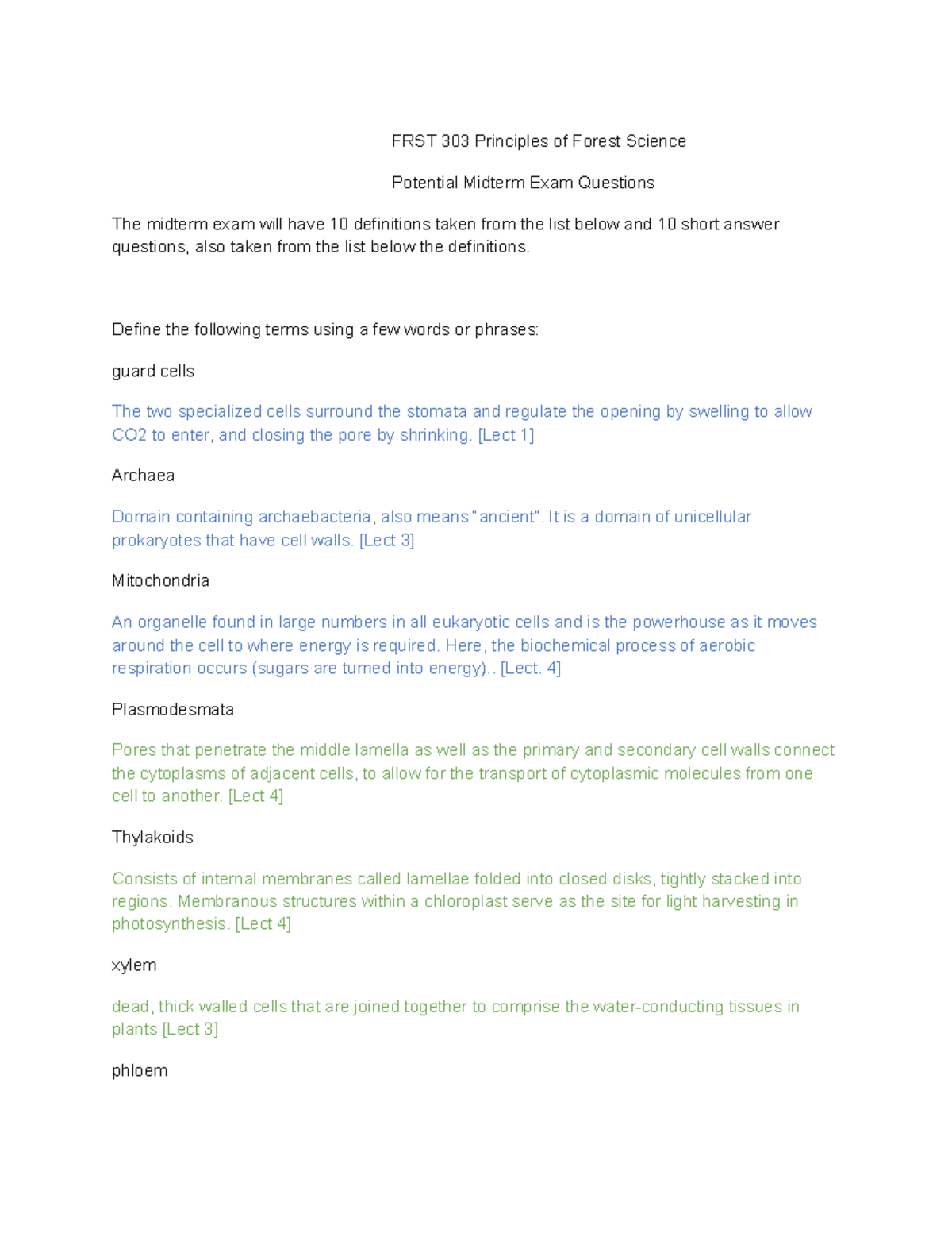 FRST 303 Midterm 1 answers.docx - FRST 303 Principles of Forest Science ...