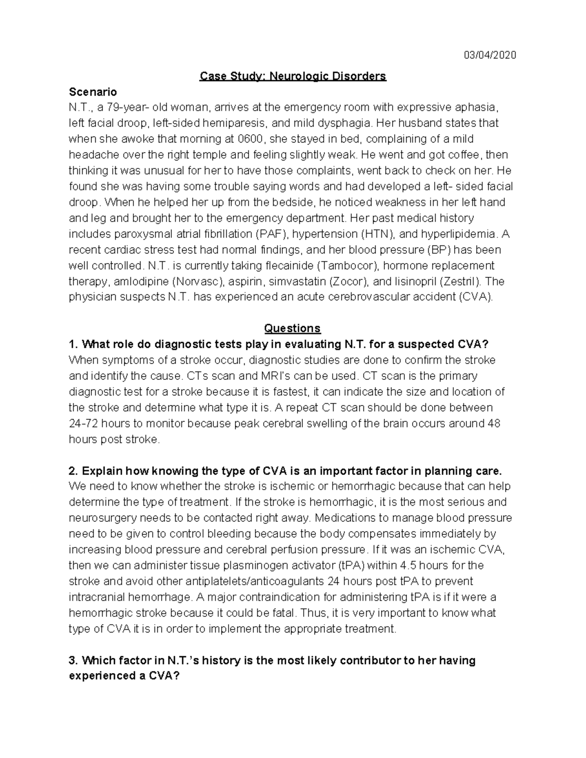 Case Study Neurologic Disorders - 03/04/ Case Study: Neurologic ...