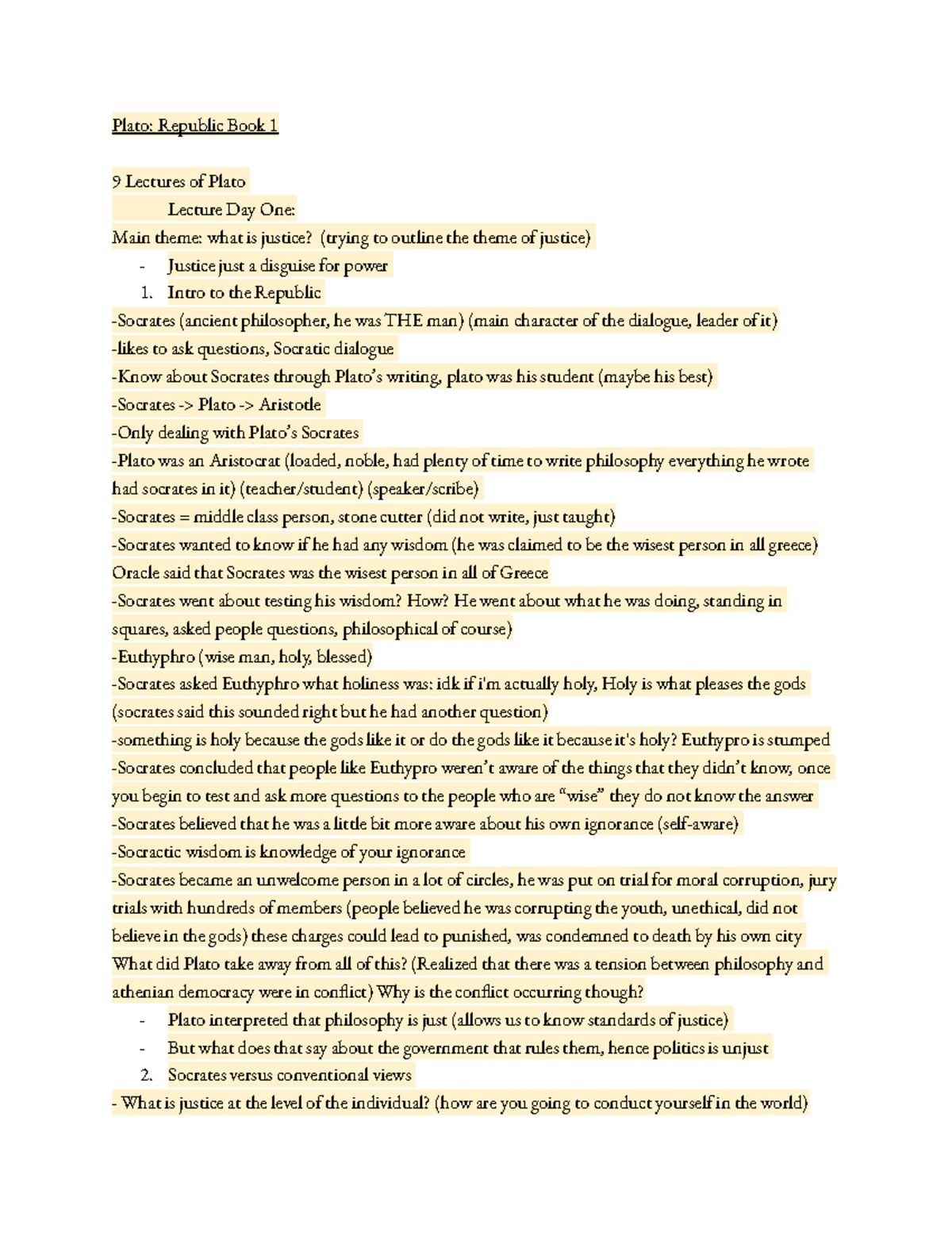 Poli Theory day 2 - Information on Plato's Republic for Professor Fred ...