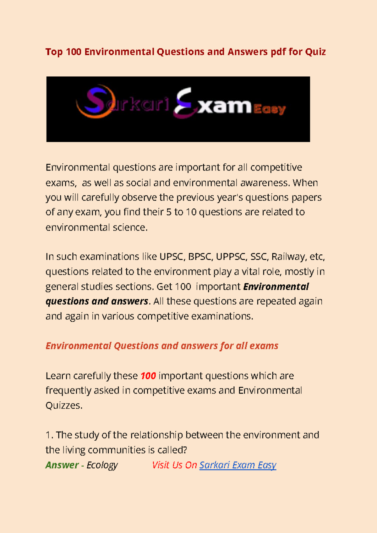Environmental Questions - When you will carefully observe the previous ...