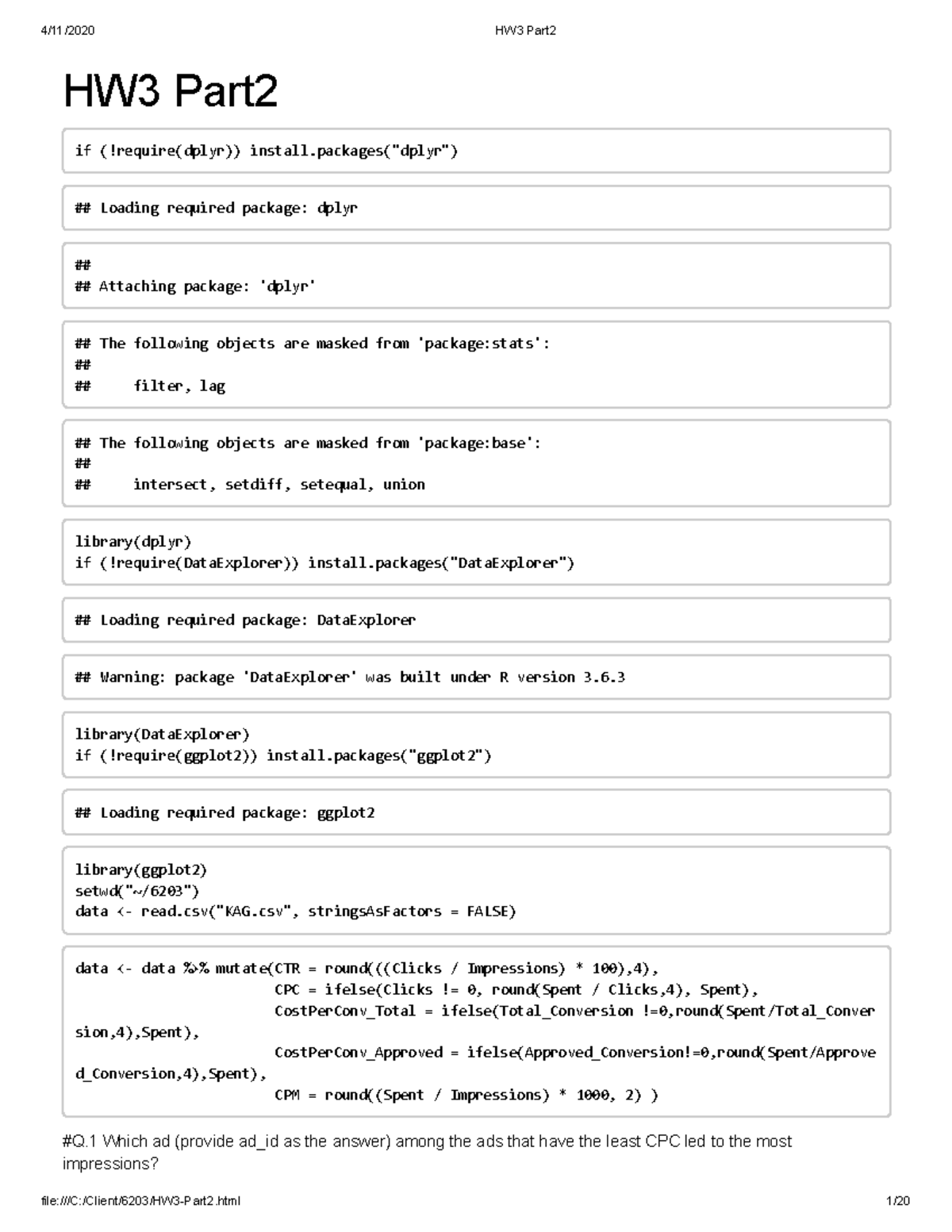 HW3 Part2 - coding - HW3 Part if (!require(dplyr)) install("dplyr") Loading required - Studocu