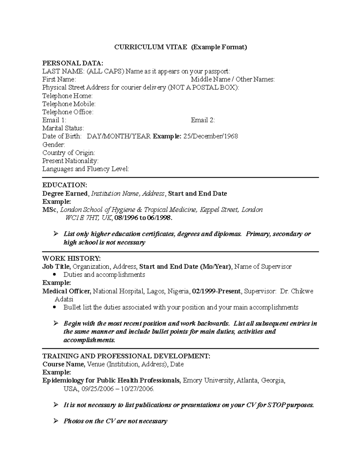 Stop-cv-format - Curriculum Vitae Editable Sample Format (DOCX ...