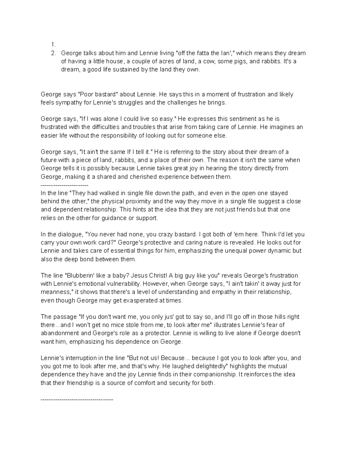 And Men - bbb - 1. 2. George talks about him and Lennie living "off the ...