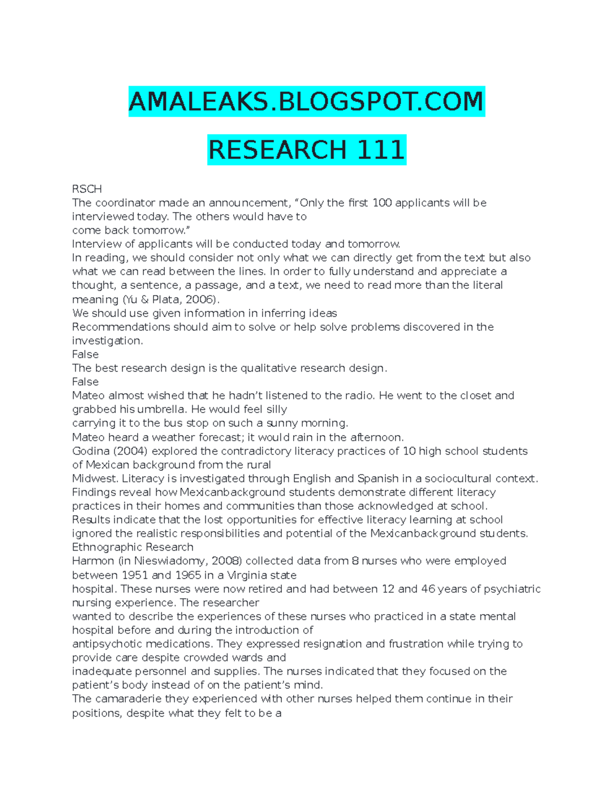 Practical research 1- 2nd SEM of Grade 11 - AMALEAKS.BLOGSPOT RESEARCH ...