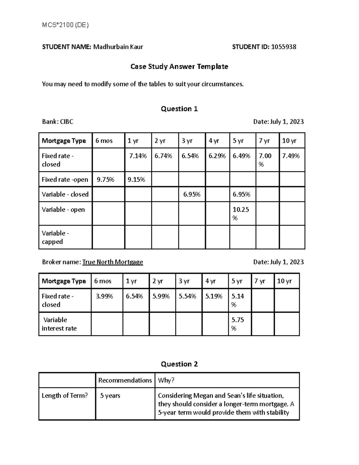 Case Study Answer Template - MGMT 3020 - U of G - Studocu