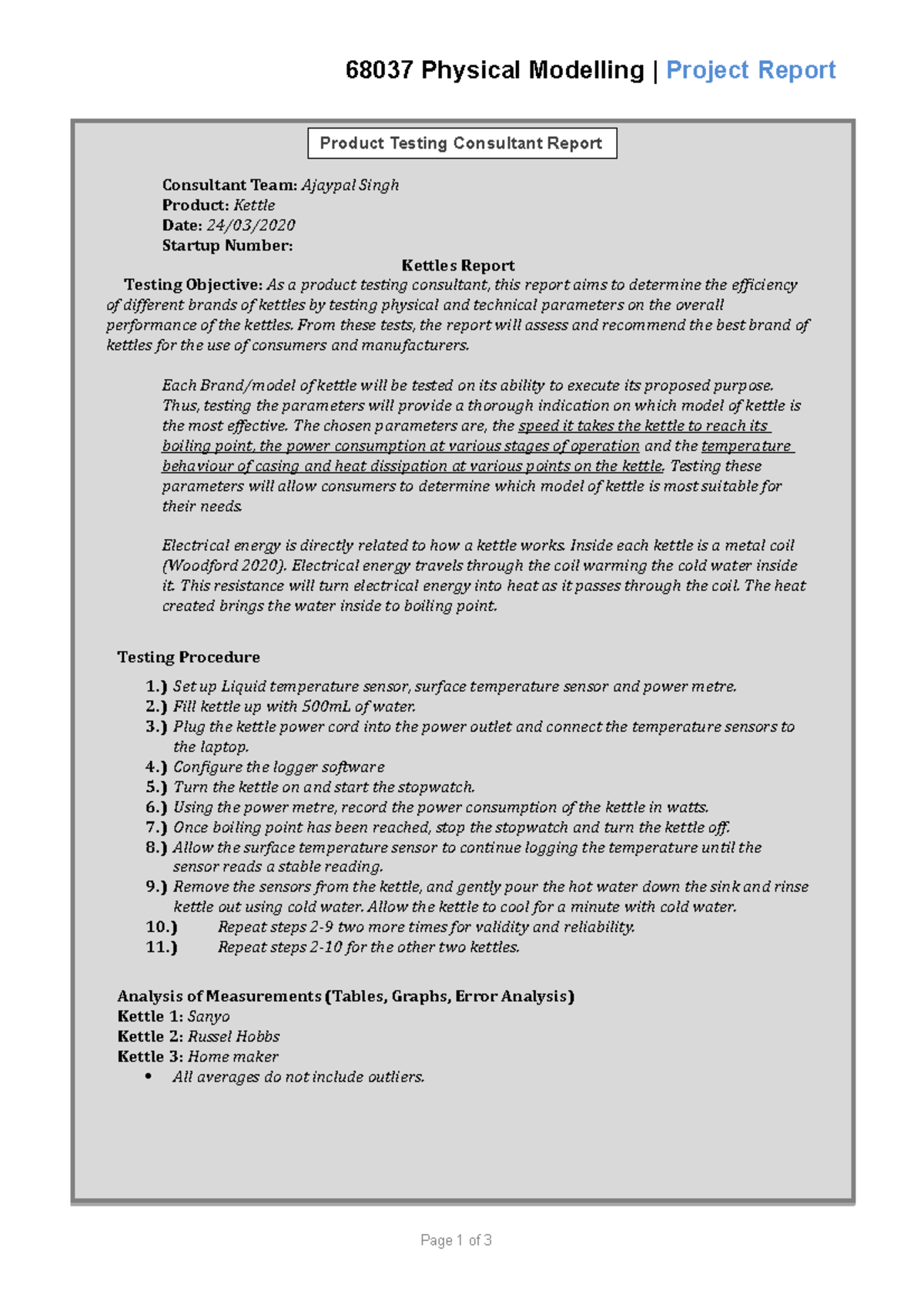 PE Report Template - kettle - 68037 Physical Modelling | Project Report ...