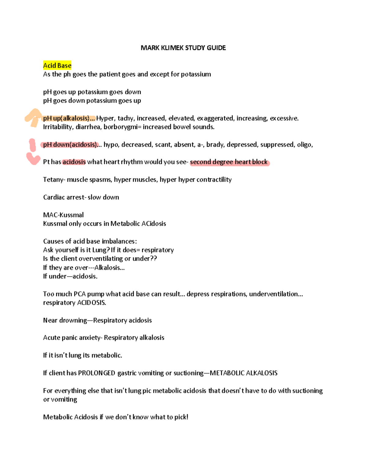 Mark Klimek study guide notes - MARK KLIMEK STUDY GUIDE Acid Base As ...