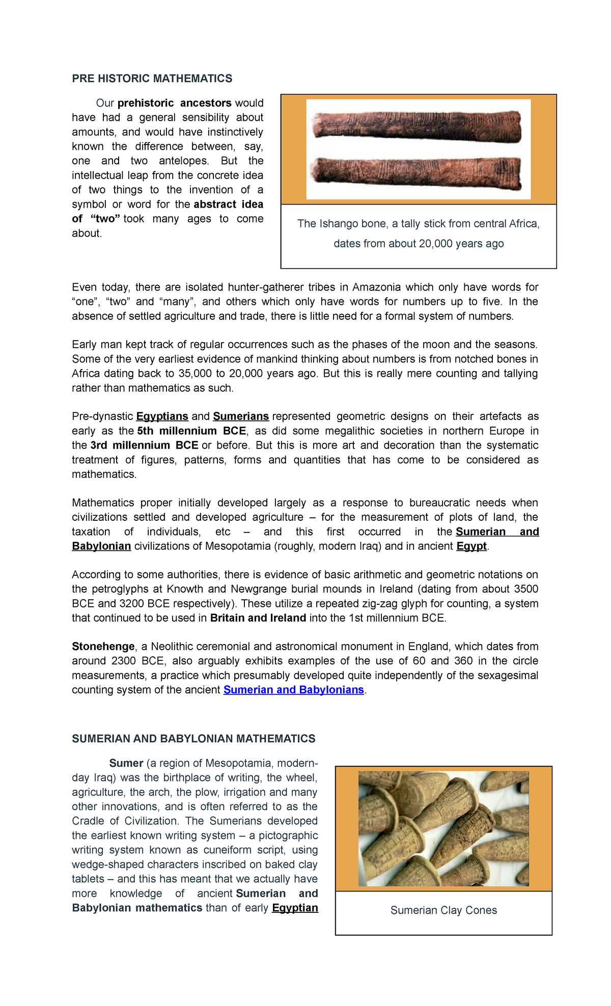 PRE Historic Mathematics - PRE HISTORIC MATHEMATICS Our prehistoric ...