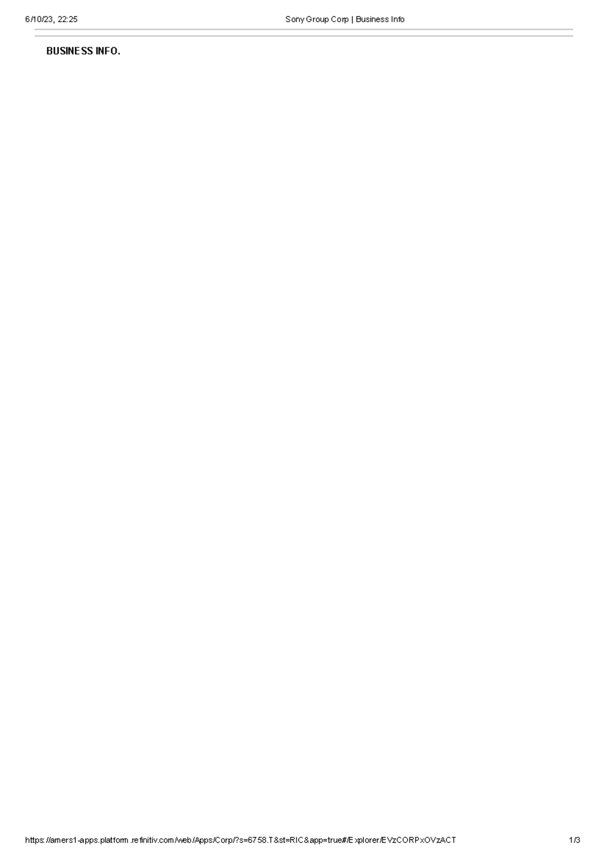 Sony Group Corp Business Info - 6/10/23, 22:25 Sony Group Corp ...
