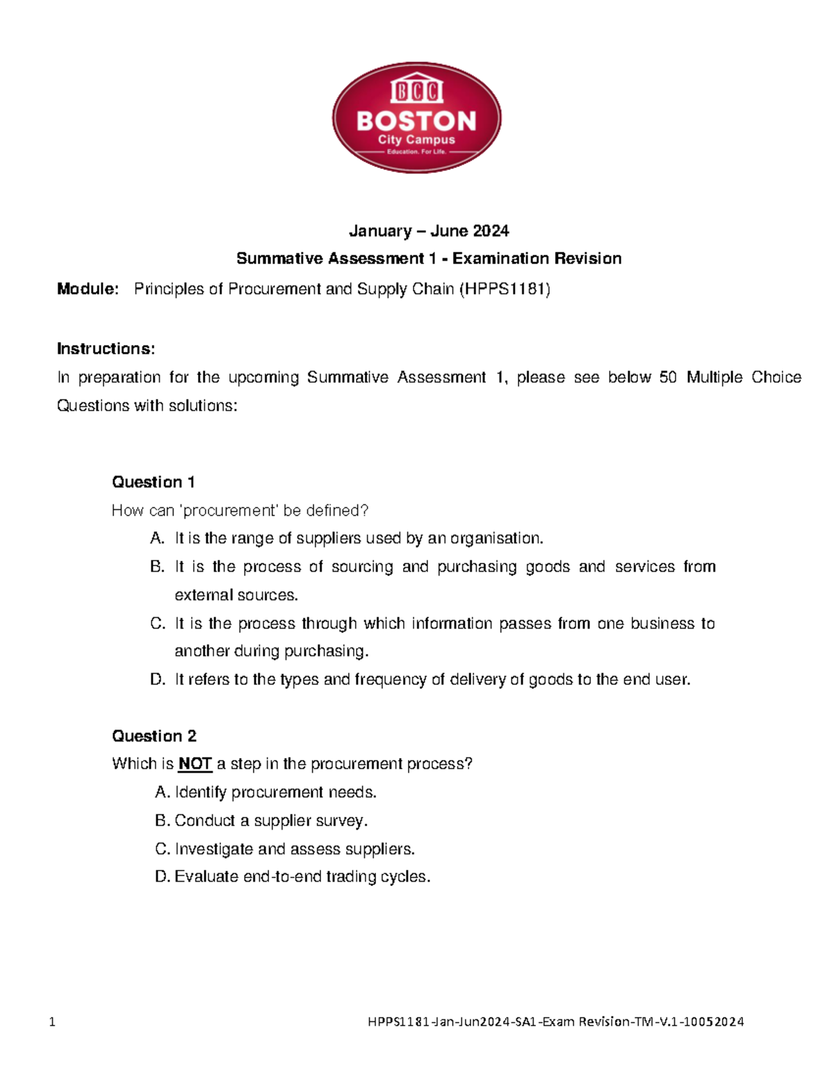 HPPS1181-Jan-Jun2024-SA1-Exam Revision-TM-V - Module: Principles of ...