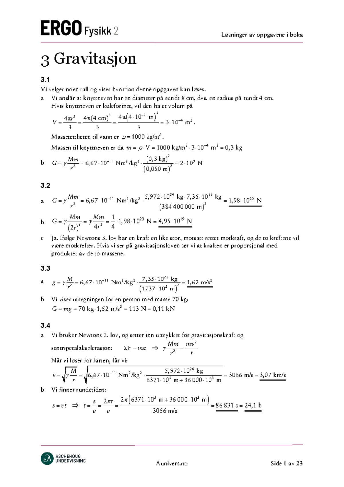 645533820 Fullstendige løsninger ERGO 2 kapittel 3 - 3 Gravitasjon 3 ...