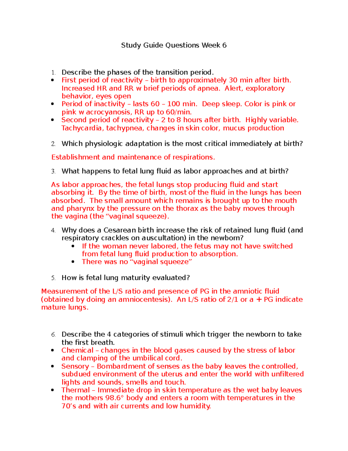 Week 6 Study Guide Questions Feedback - Study Guide Questions Week 6 ...