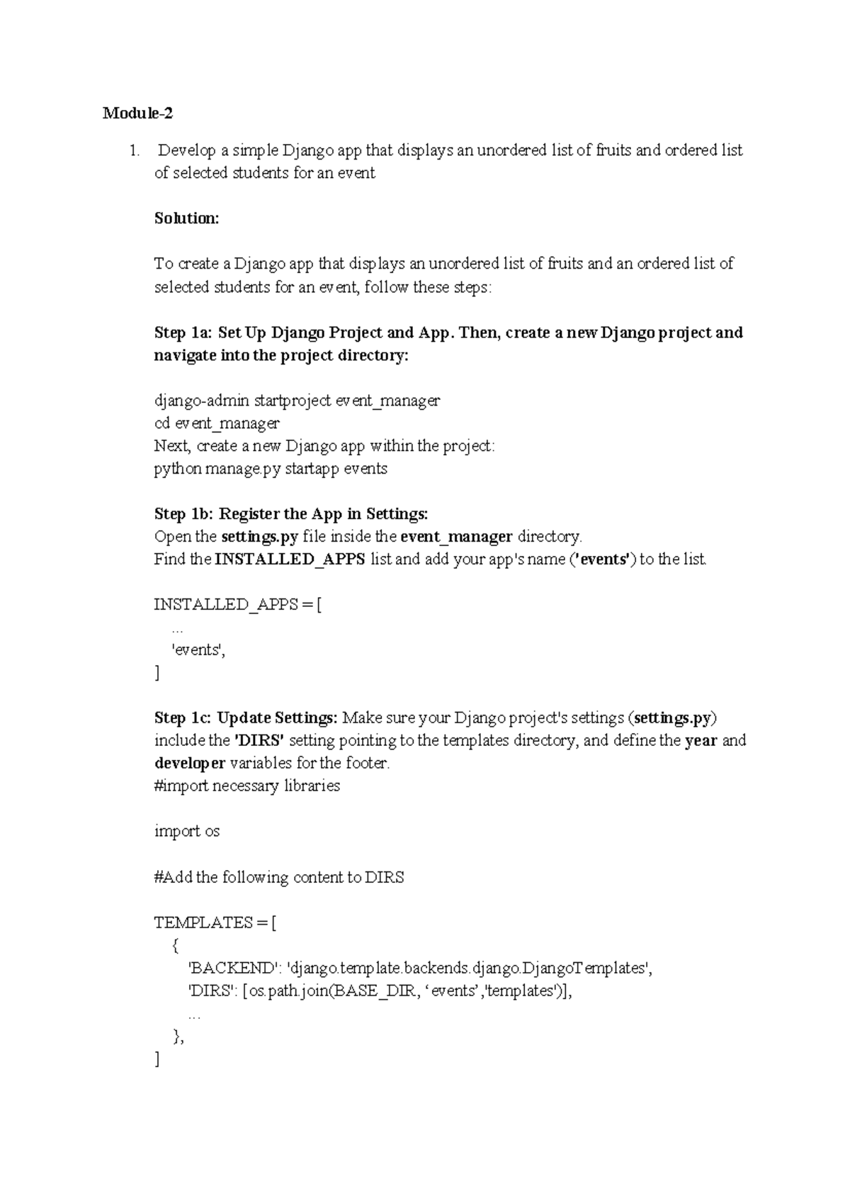 Module-2 Programs - Computer Networks - Module- 2 1. Develop a simple Django app that displays ...