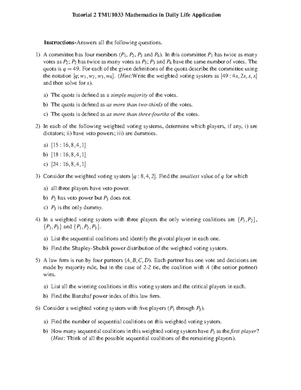 Tutorial 2 q - Tuto - Tutorial 2 TMU1033 Mathematics in Daily Life Application Instructions ...