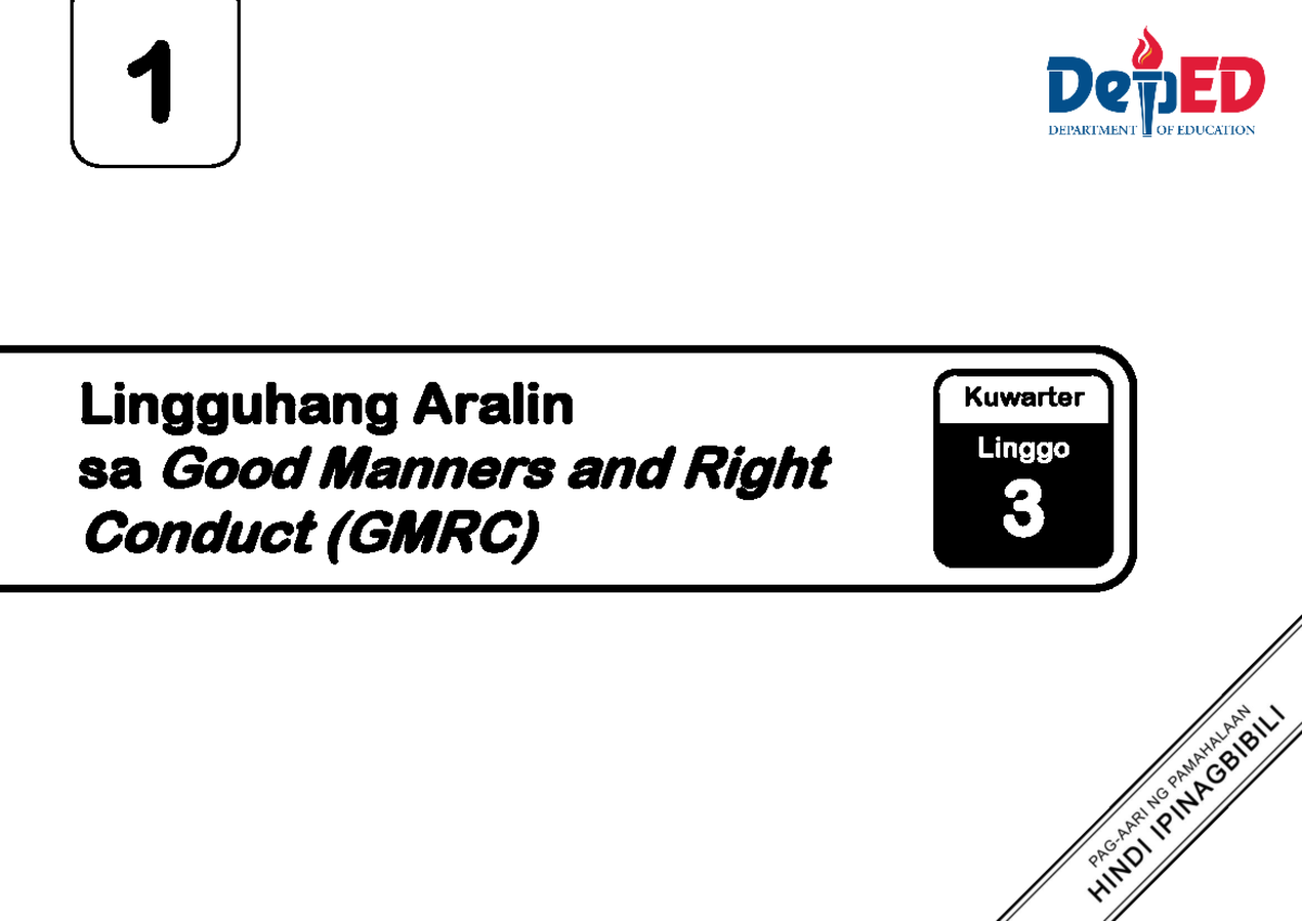 LE GMRC 1 Q1 Week3 v - lesson exemplar for grade 1 in GMRC - 1 ...